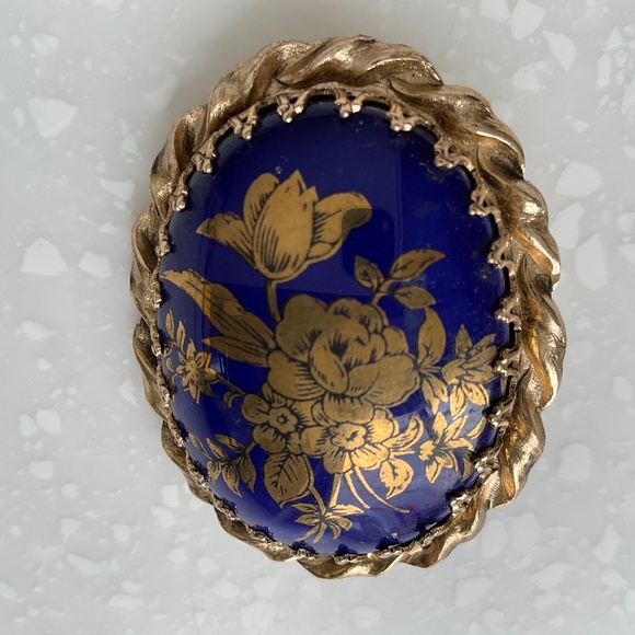 Jewelry | Vintage Royal Blue And Gold Oval Brooch | Poshmark